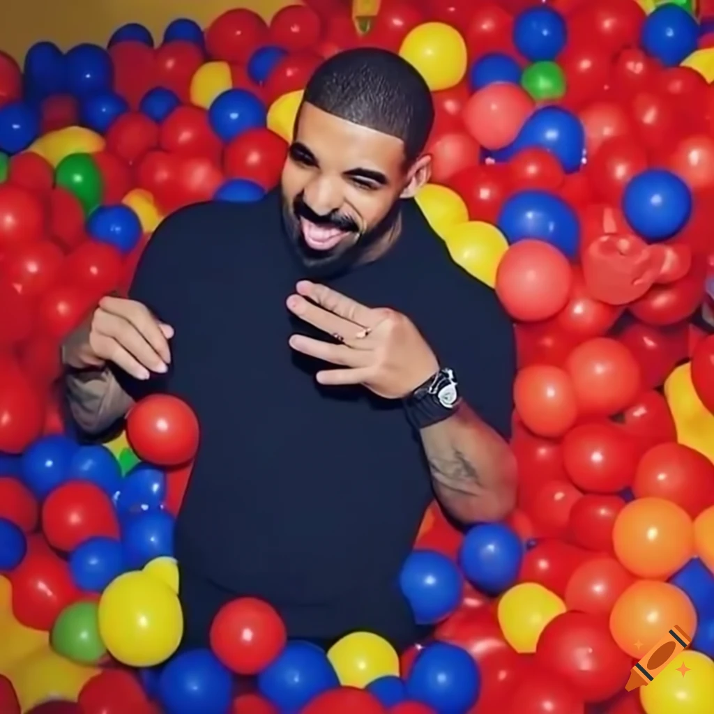 Drake playing in a ball pit with other children at McDonald's on Craiyon