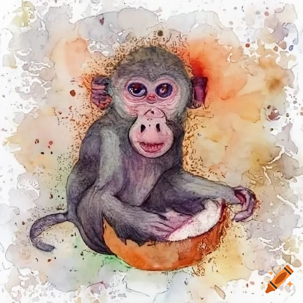 Mischievous monkey enjoying a ripe coconut on Craiyon