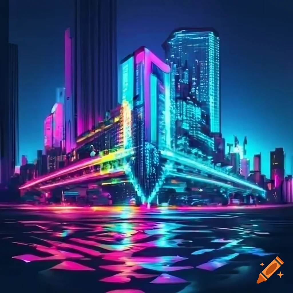 Vibrant neo-futuristic cityscape with twinkling neon lights on Craiyon