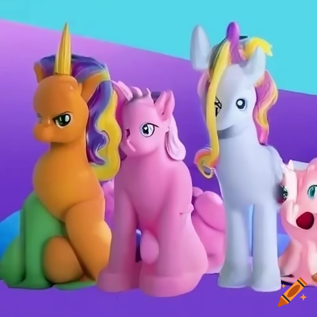 Mlp theme park with pastel towers and life-sized pony statues on Craiyon