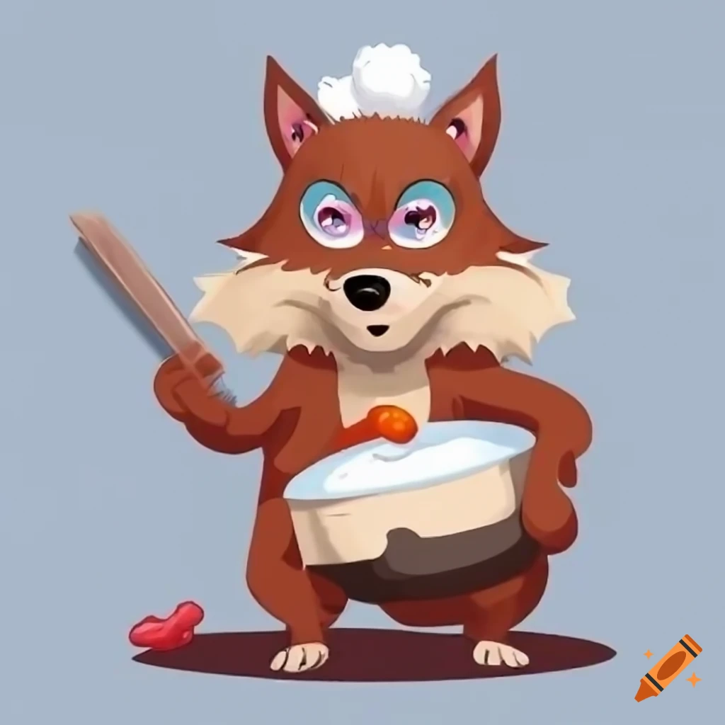 Cartoon lovely wolf cooking on Craiyon