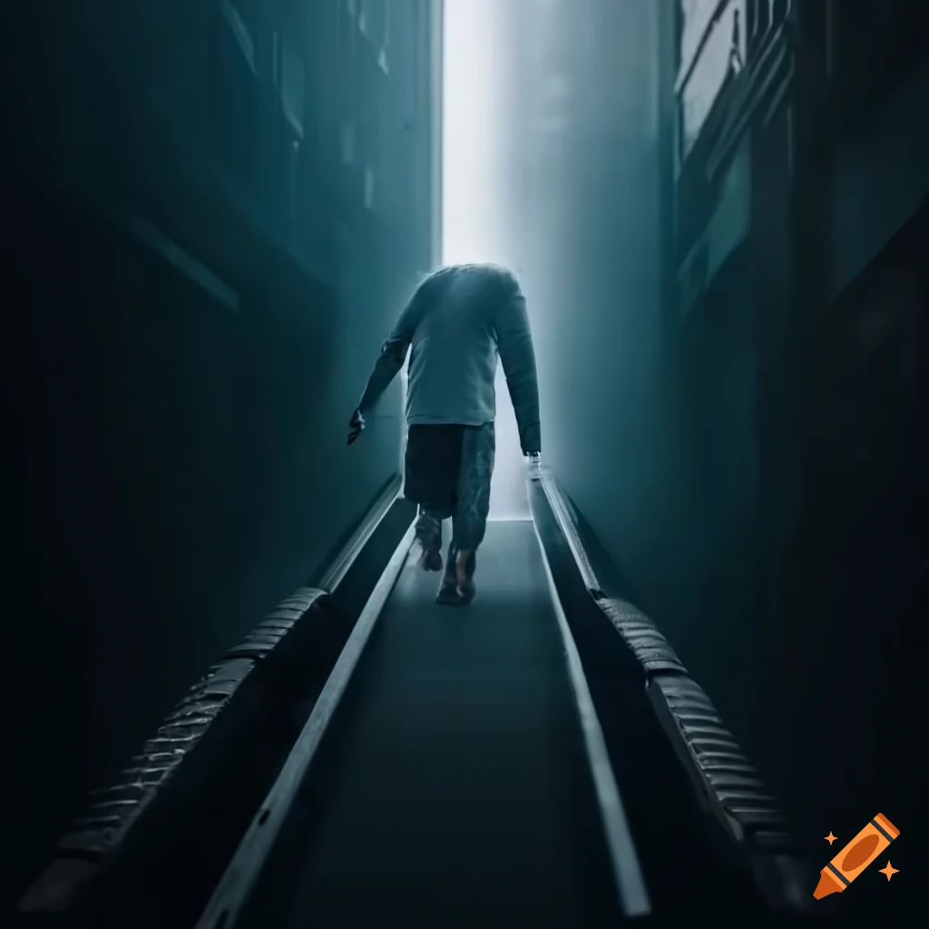 Bearded man walking on fiery snowy treadmill with steep incline on Craiyon