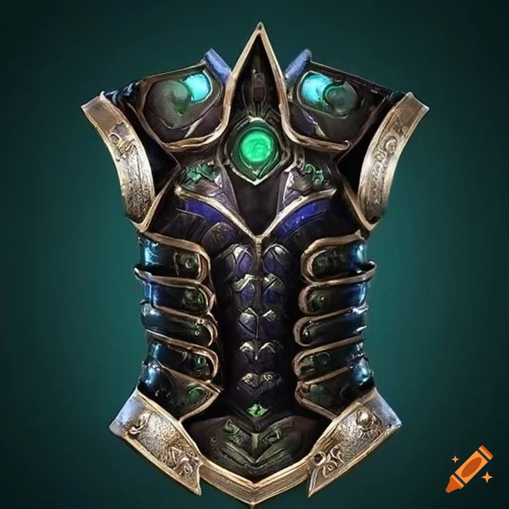 Adorned magic body armor front view on Craiyon