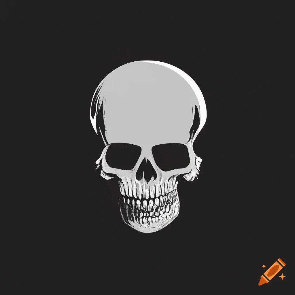 Skull shadow logo illustration in simple black and white art style on ...