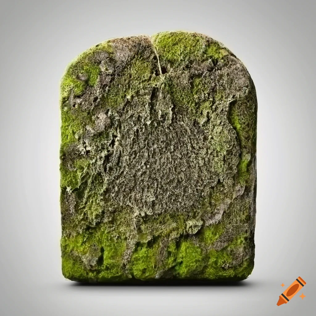 Moss-covered ancient stone tablet on a white background on Craiyon