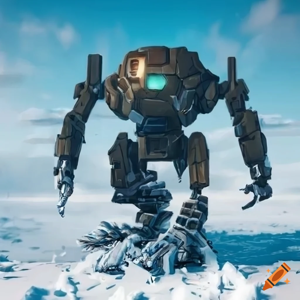 Snowy beach mech on Craiyon