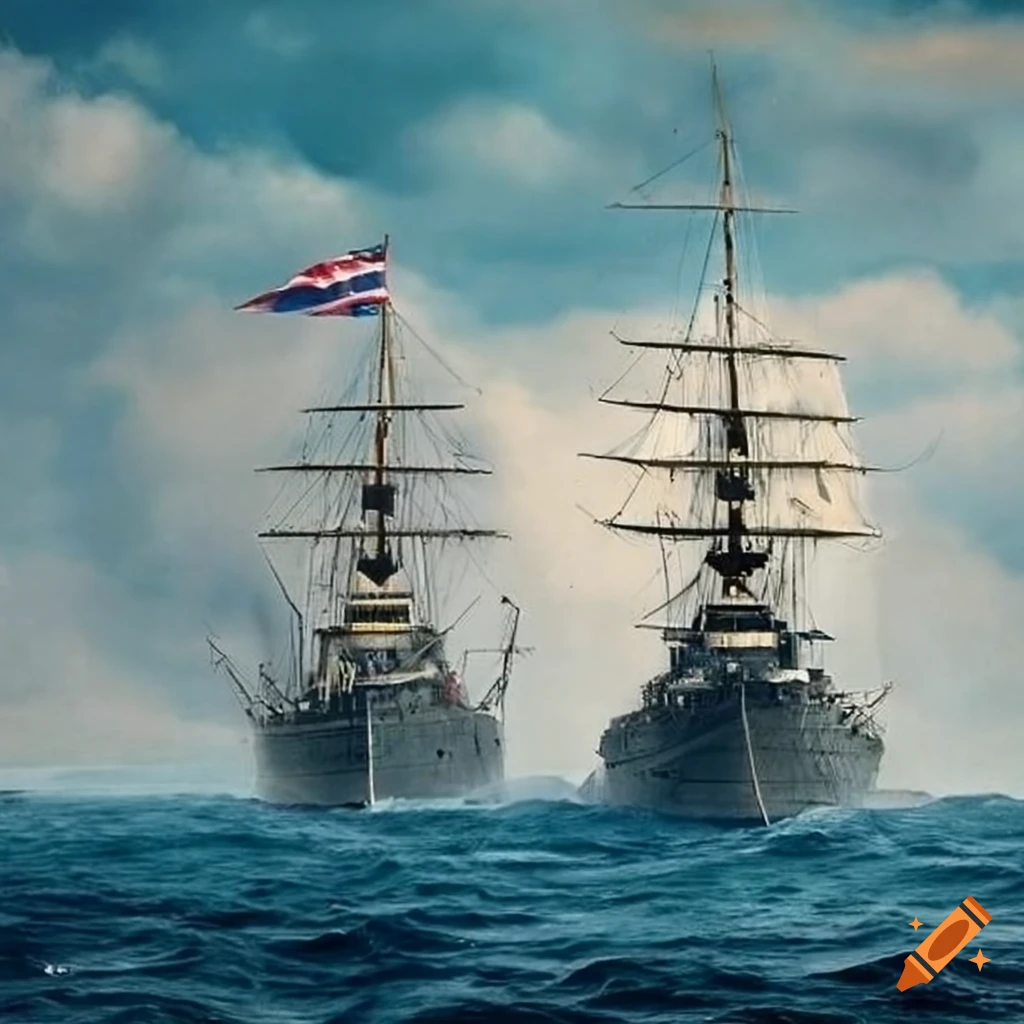 British war ships in formation during wwi anchored at sea on Craiyon