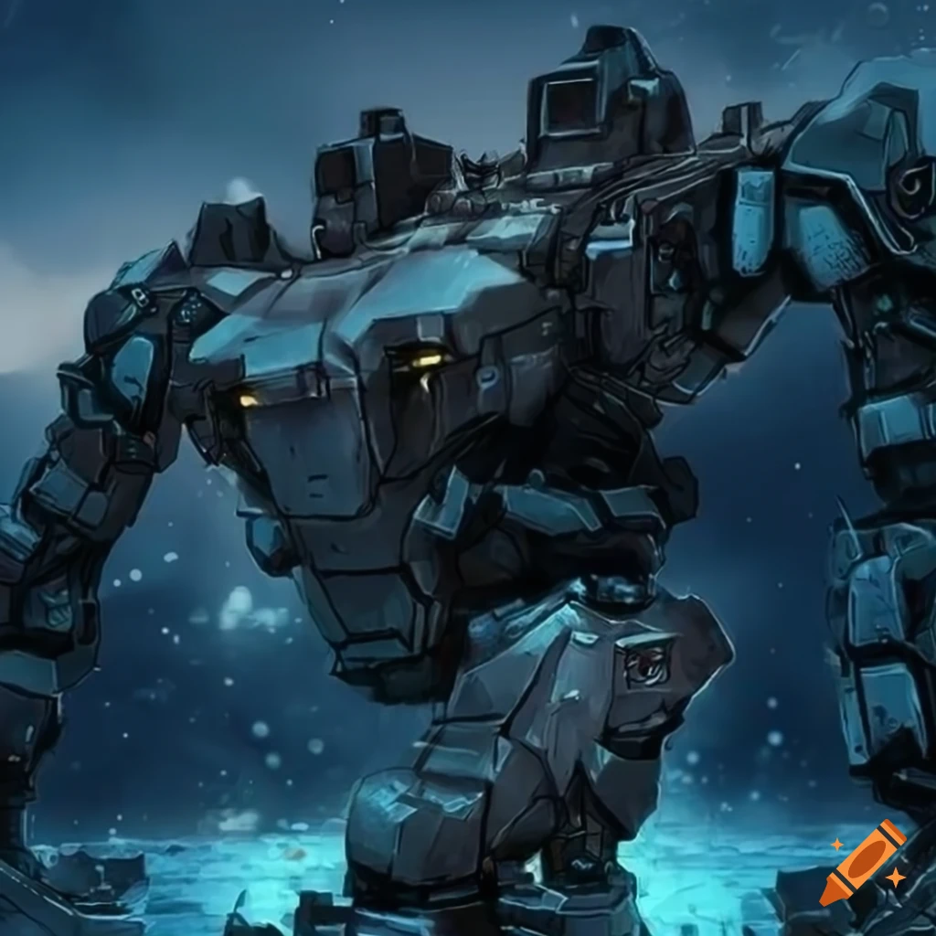 Snowy beach mech on Craiyon