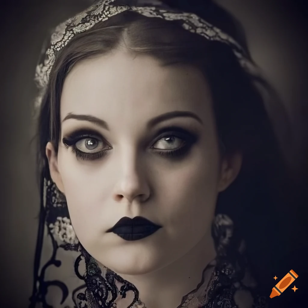 Elegant gothic woman in lace attire posing for a vintage portrait on ...