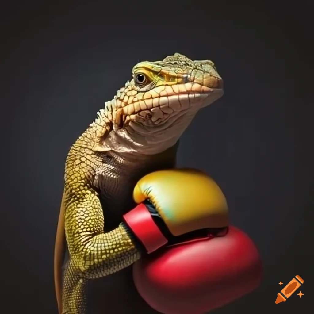Lizard wearing boxing gloves ready to fight on Craiyon