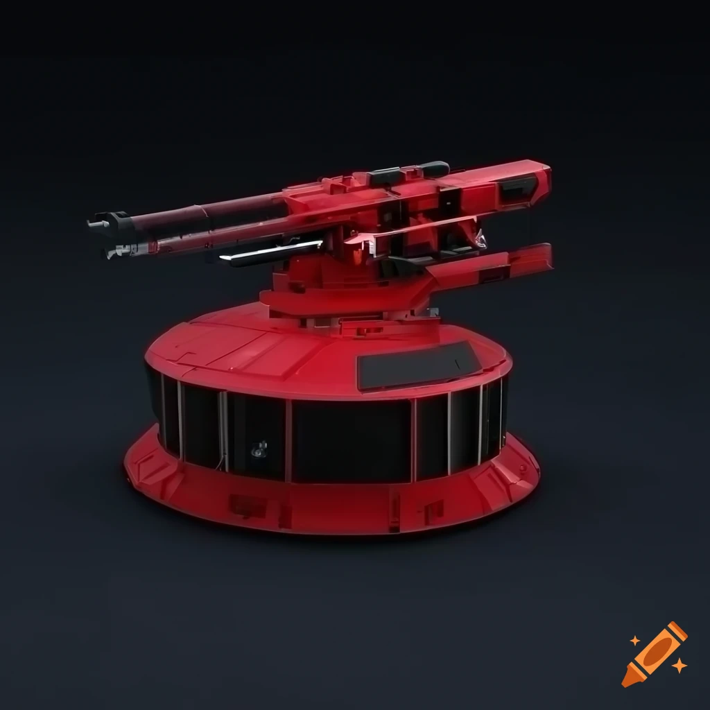 Cybernetic red missile turret on plain background on Craiyon