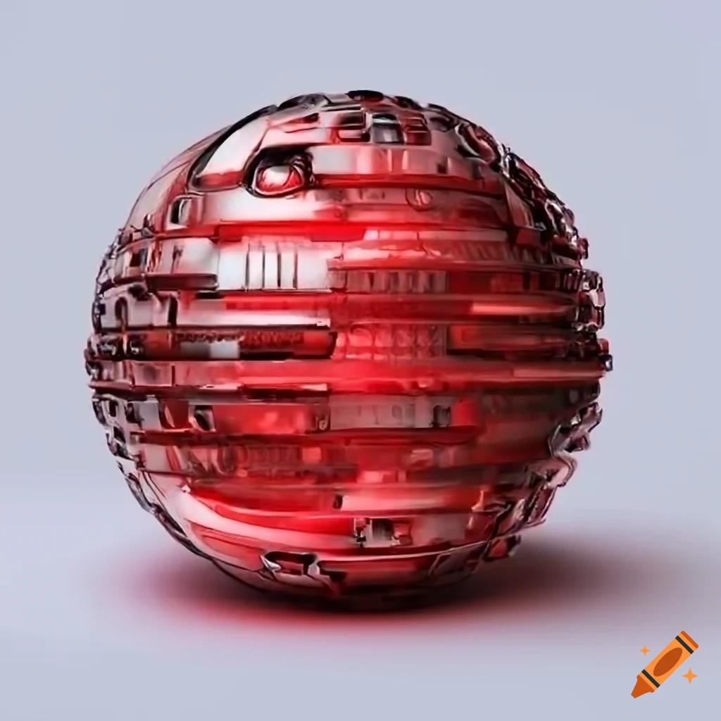 Red cybernetic robot sphere on white background on Craiyon