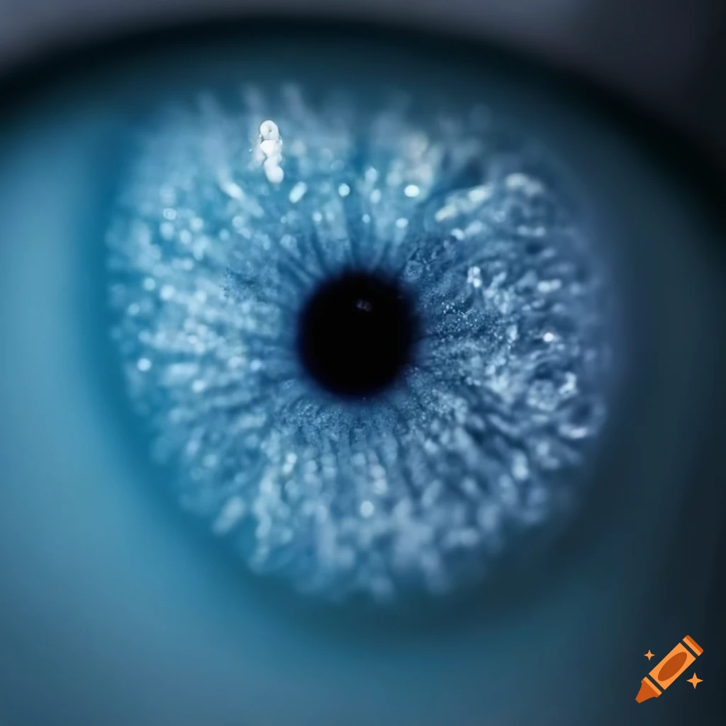 Close-up of a striking ice-blue eye with intricate details on Craiyon