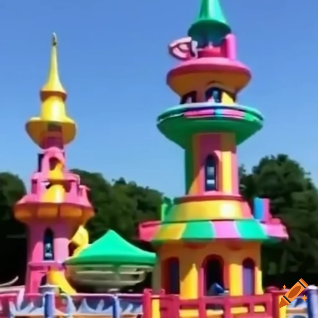 Mlp Theme Park with colorful towers and life-sized pony resin figures ...