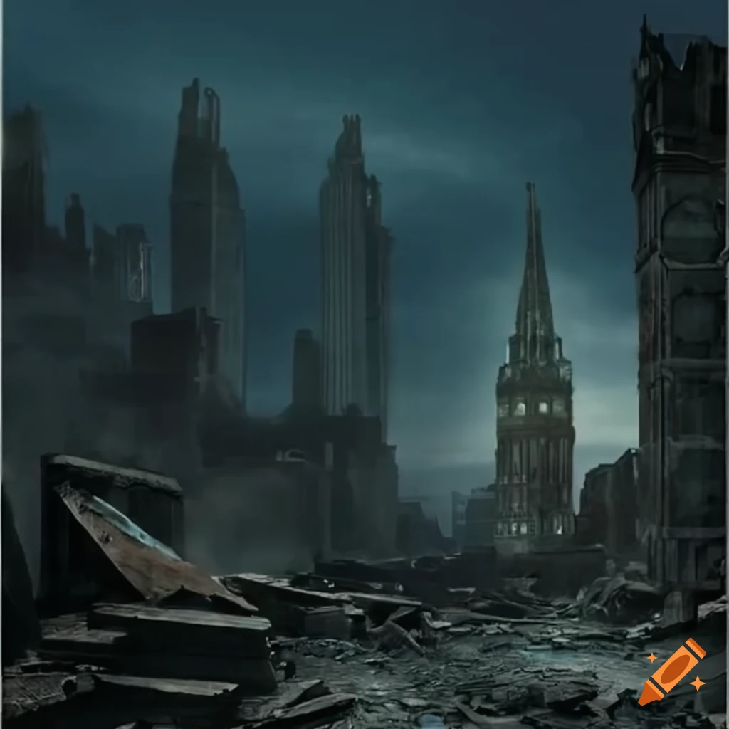 Ruined cityscape on Craiyon