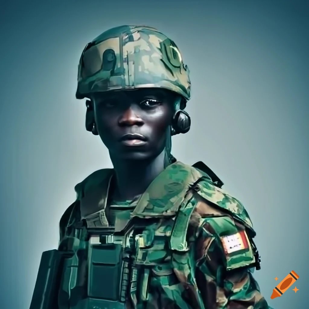 African soldier in futuristic military uniform on Craiyon