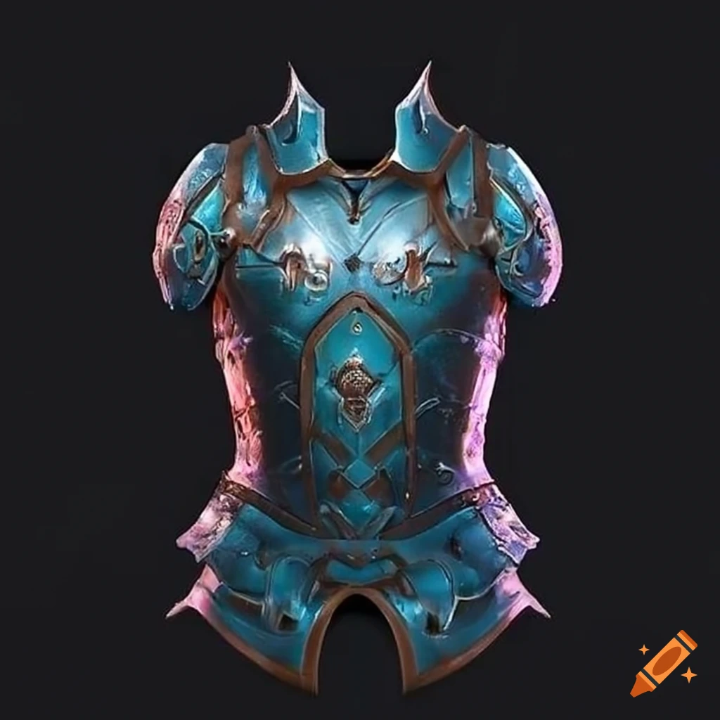 Close-up front view of enchanted magical body armor on Craiyon