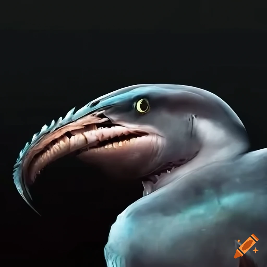 Ferocious bird with razor-sharp teeth and claws hunting in the sea on ...