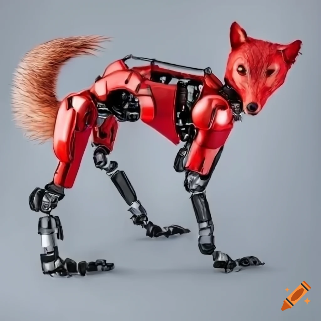 Red cybernetic robot fox on white background on Craiyon