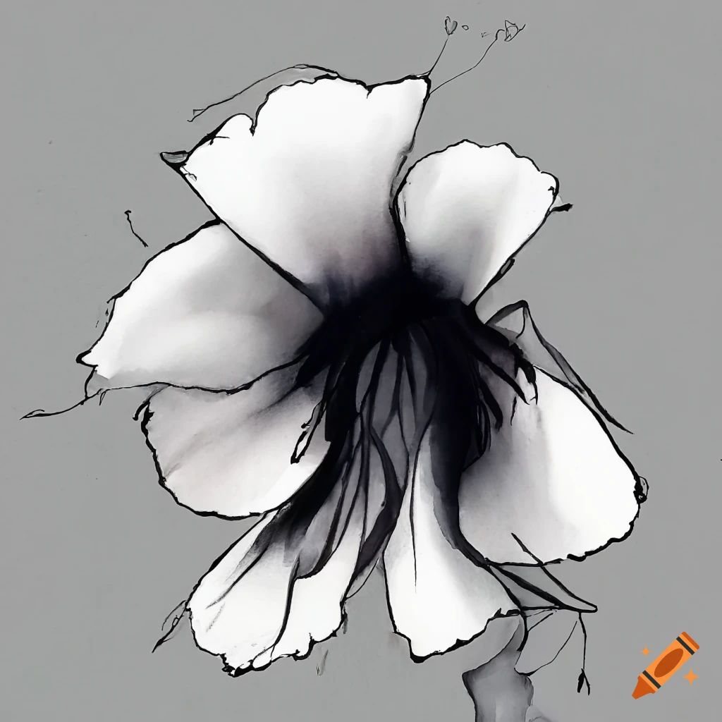 Single flower in black and white watercolor drawing on Craiyon