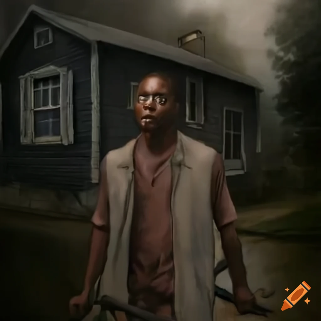 Mykelti Williamson as Gabe in Fences standing with a trumpet by a fence ...
