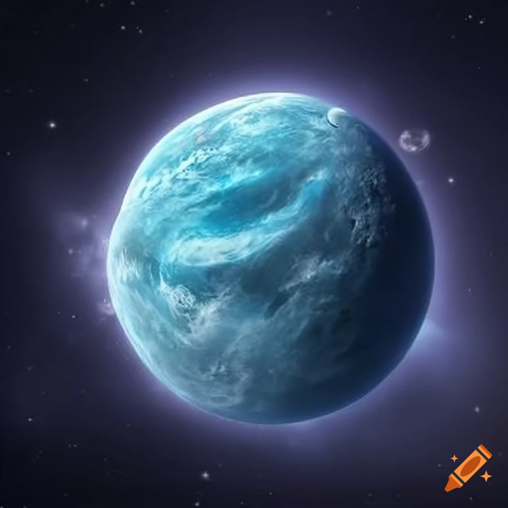 Icy planet in distant space on Craiyon