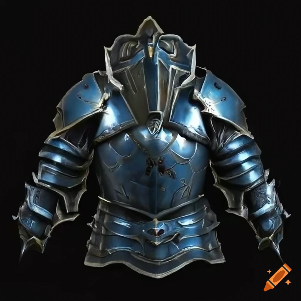 Close-up front view of heavily armored magic body on Craiyon