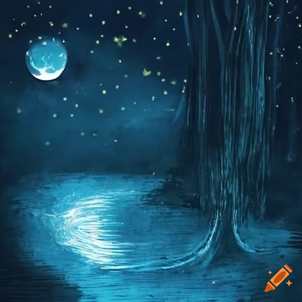 Moon stars and fireflies in a magical night on Craiyon