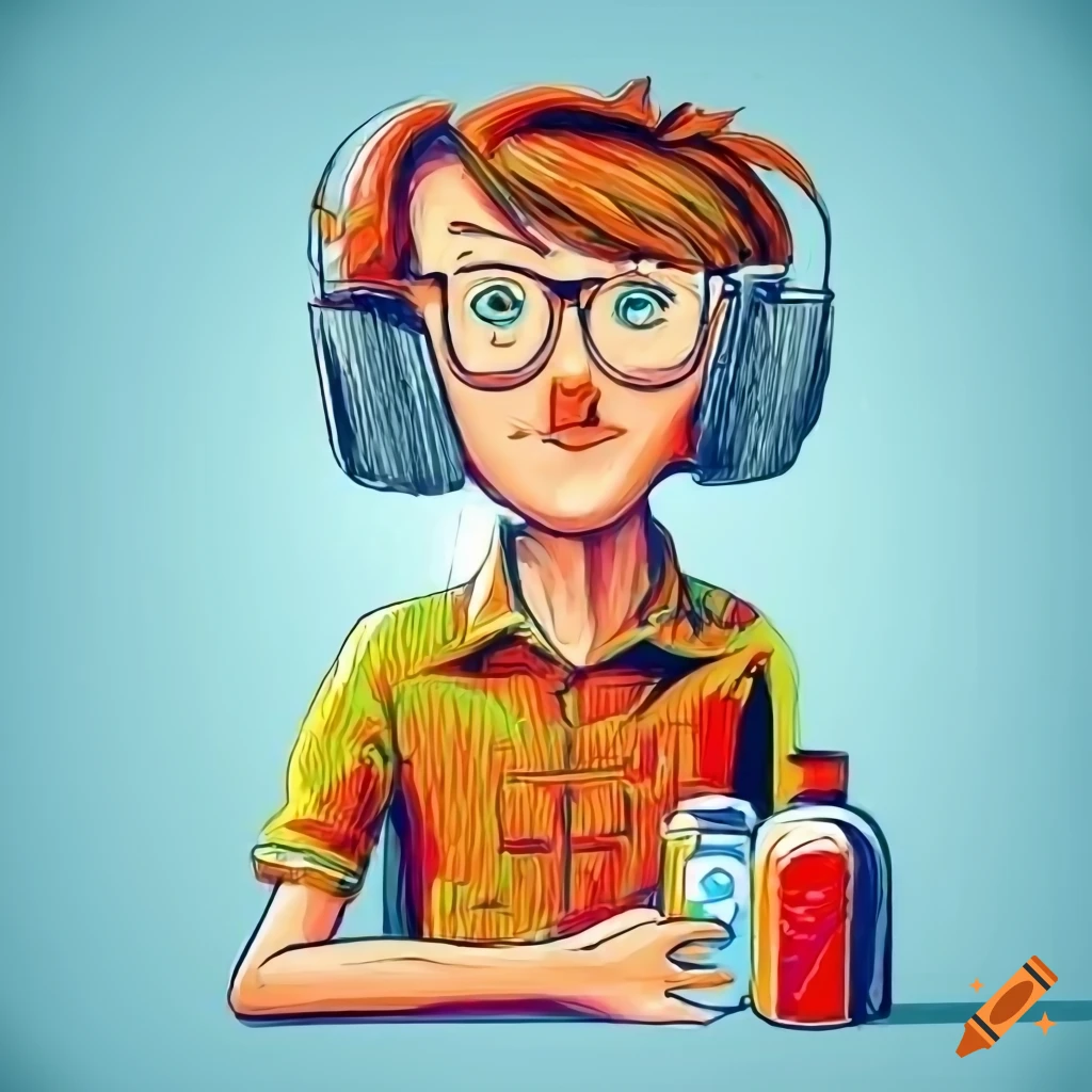 Cartoon illustration of a programmer working at a desk on Craiyon