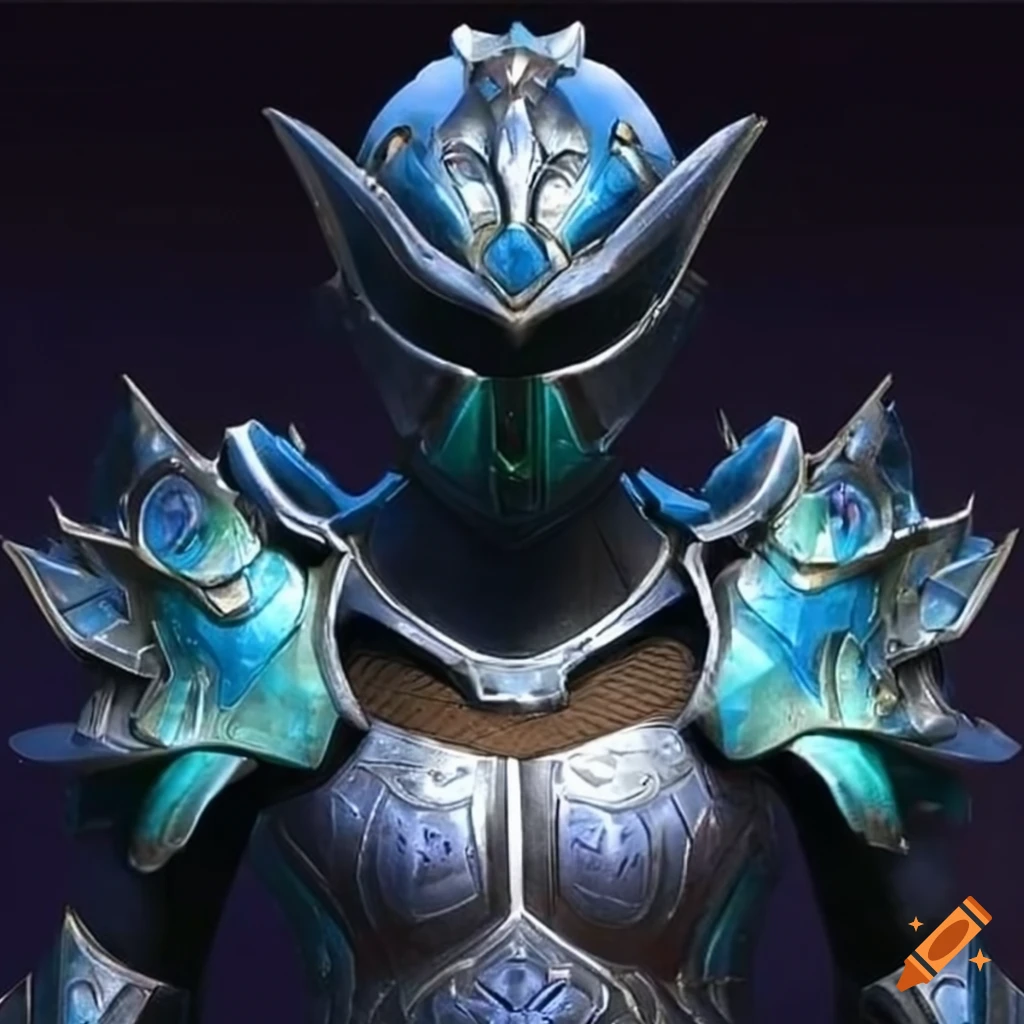 Front view of intricately adorned magic body armor on Craiyon