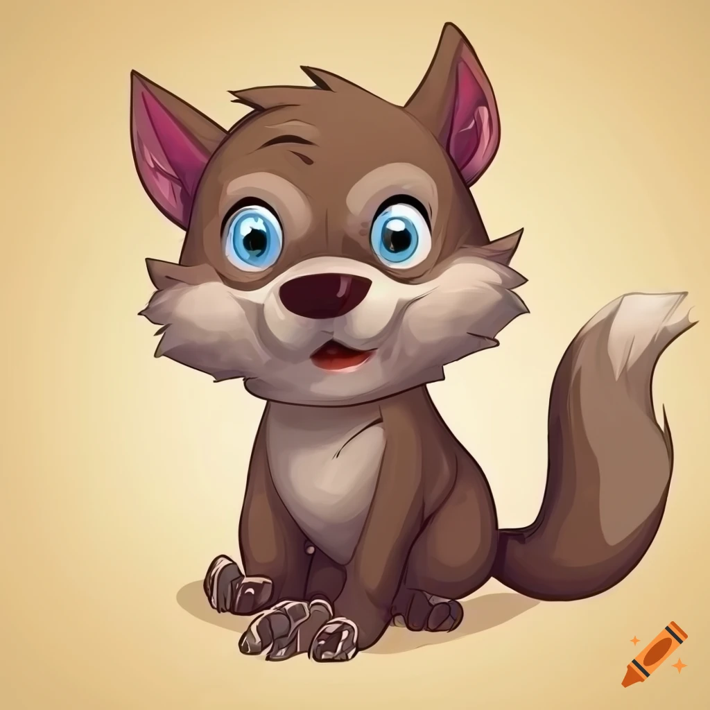 Cartoon-style baby wolf on Craiyon