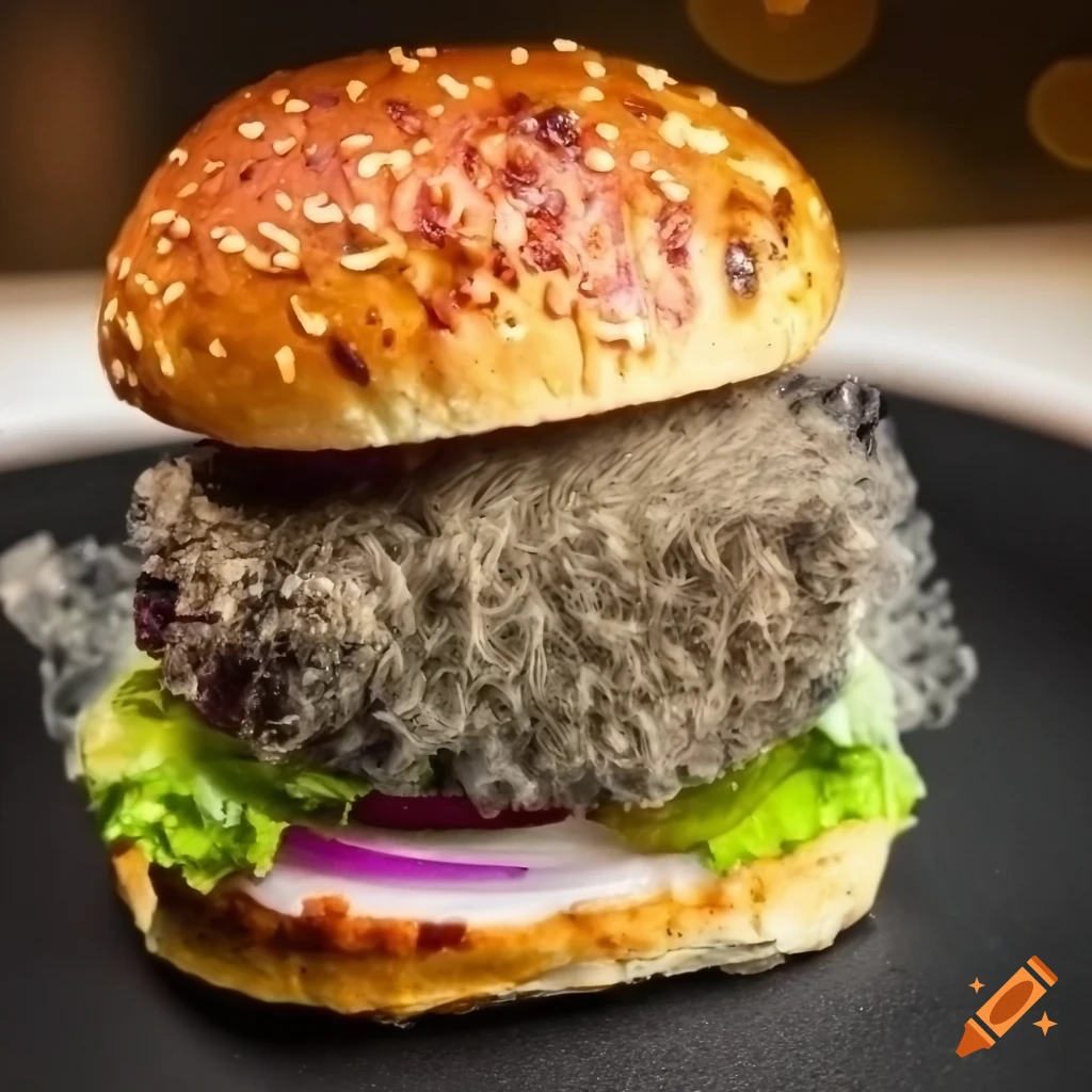 Horrible slimy meat burger with mould, rotting steak, maggots, and ...