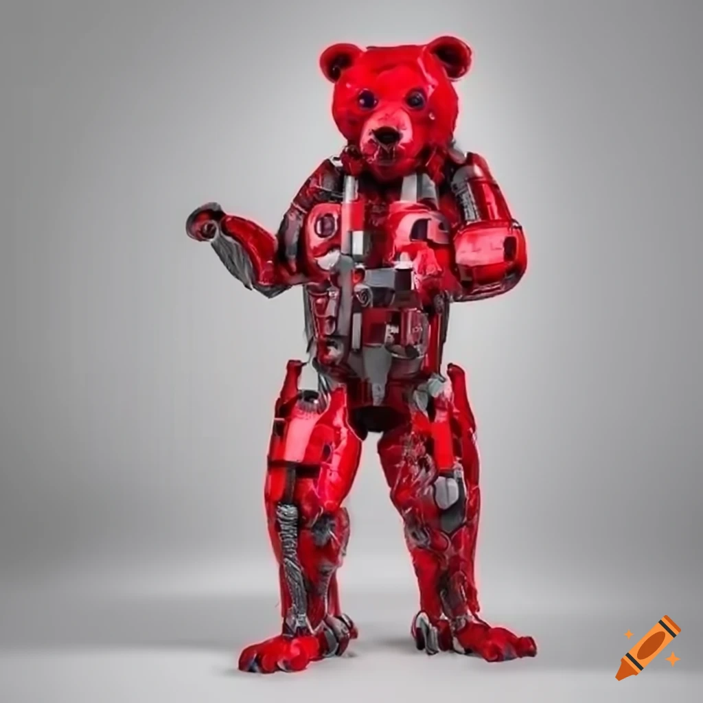 Cybernetic red bear on white background on Craiyon