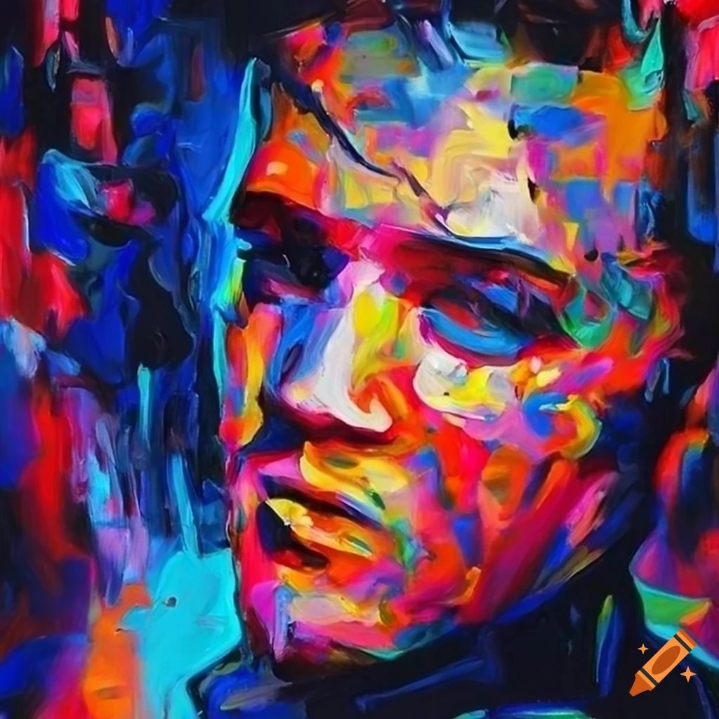 Abstract oil portrait of elvis presley in bold colors on Craiyon