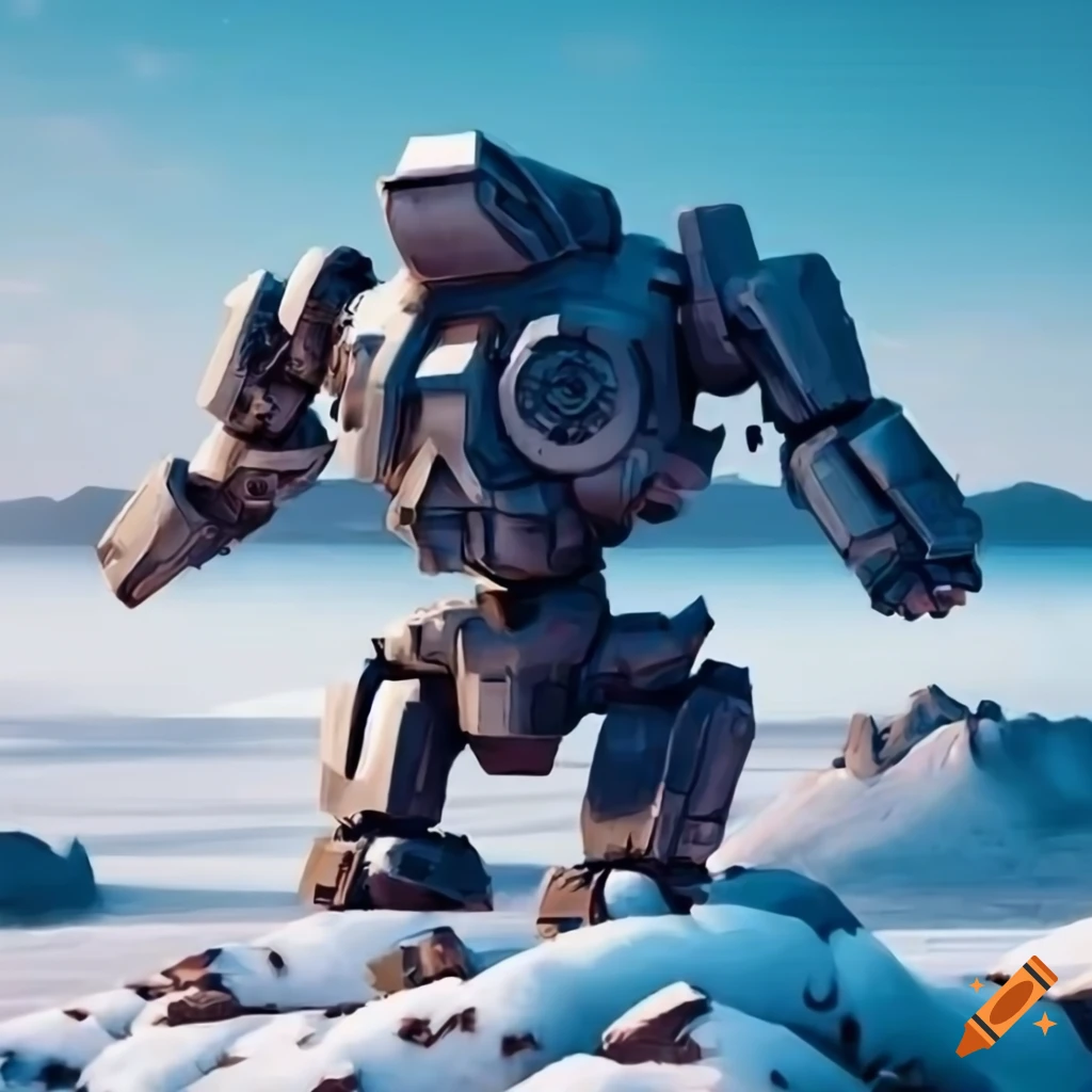 Snowy beach mech on Craiyon