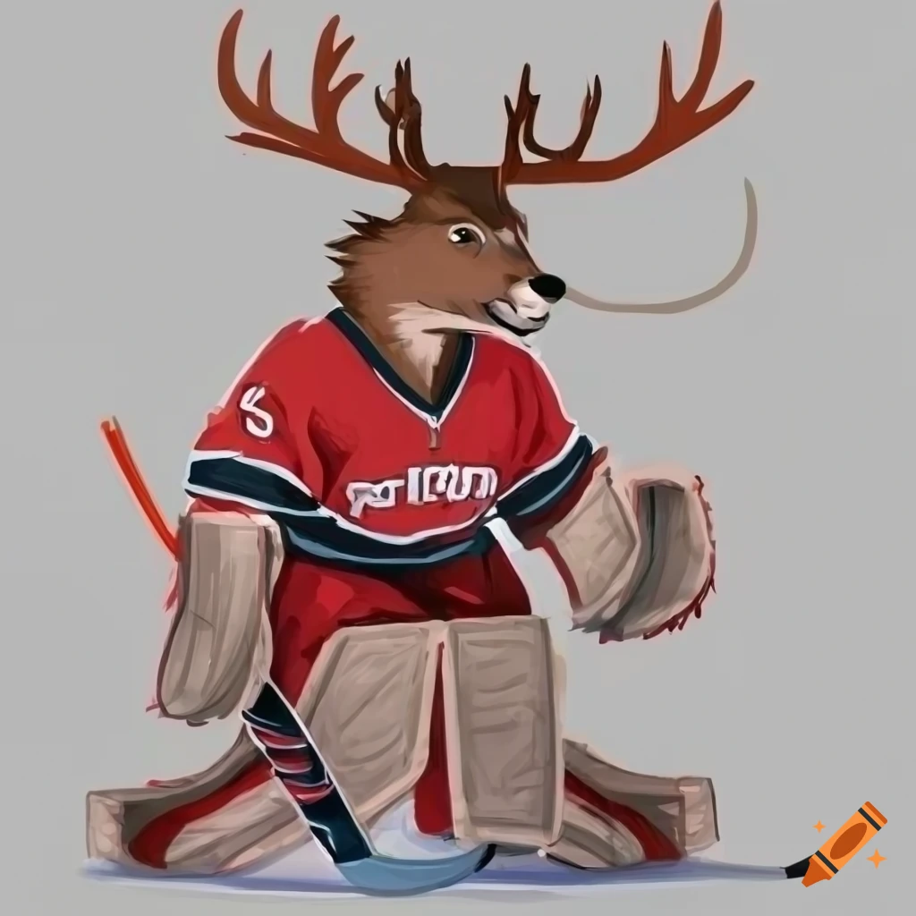 Cartoon deer fursona hockey goalie for rpi on Craiyon