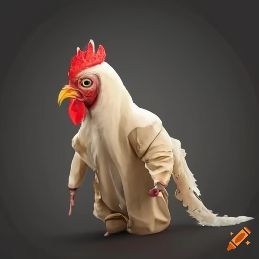 Man in chicken suit with feathers on Craiyon