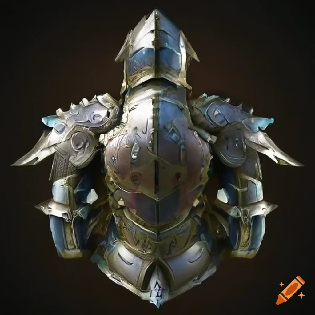 Close view of a heavily armored magic body in front view on Craiyon