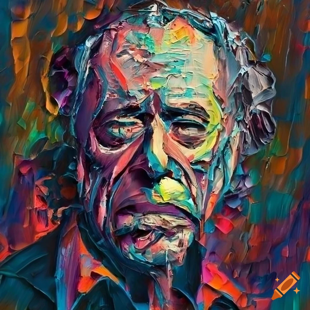 Abstract expressionist portrait of charles bukowski in bright dark ...