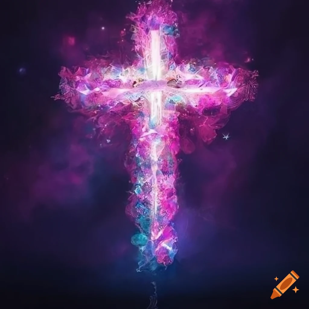 Radiant christian cross with shimmering pink accents on Craiyon