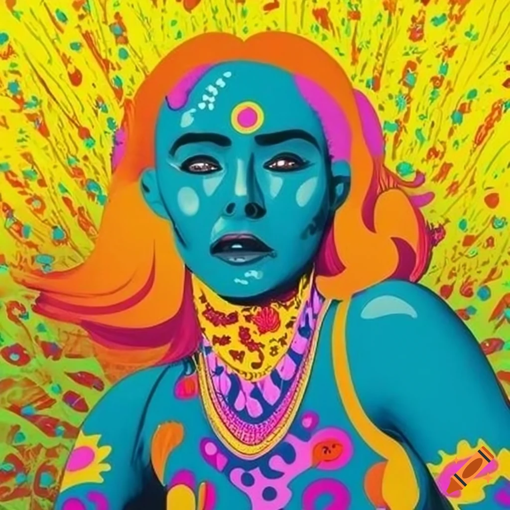 Artistic 1970s-inspired album cover with vibrant trippy patterns on Craiyon