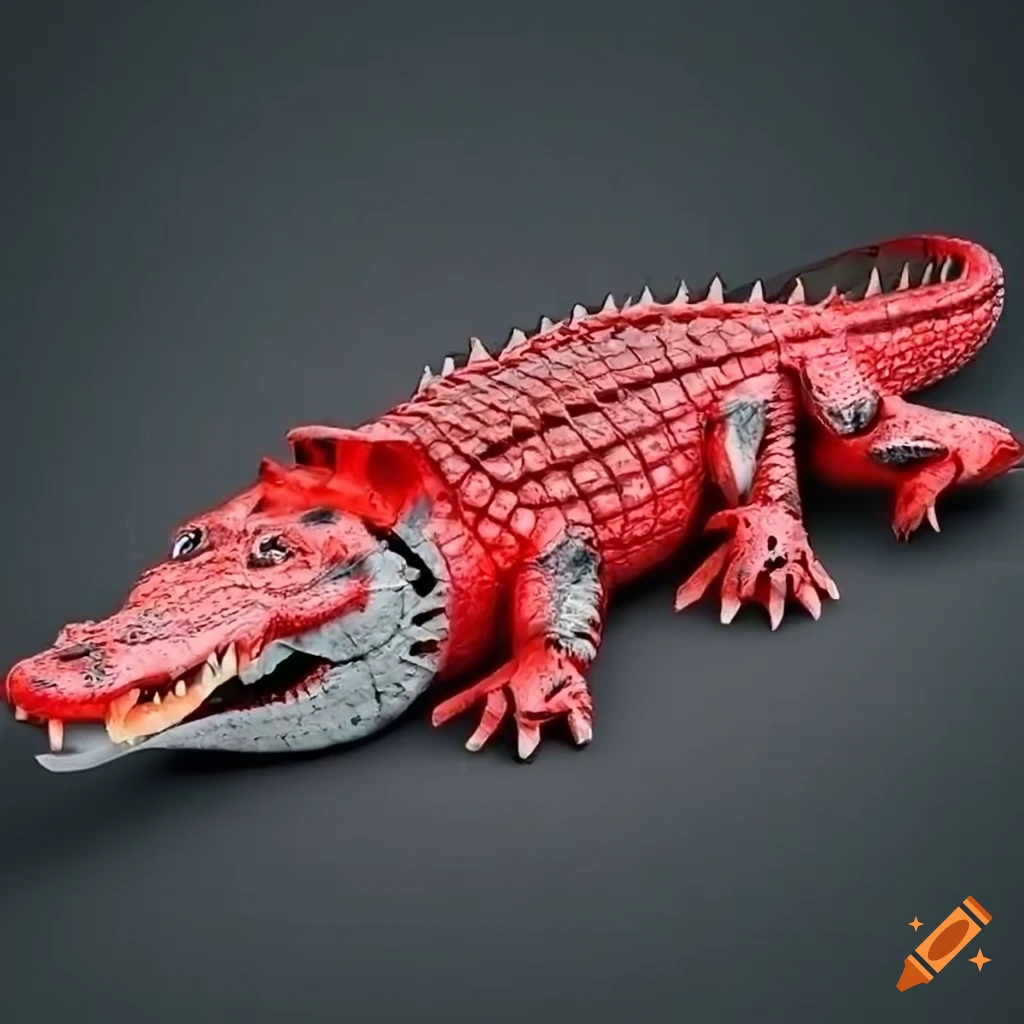 Cybernetic red crocodile on white background on Craiyon