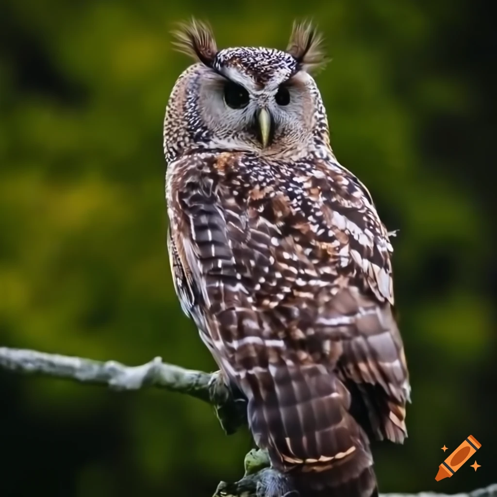 Owl full body shot with blurred background on Craiyon