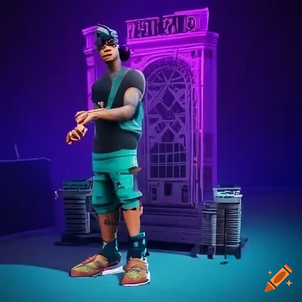 Famous rapper performing in fortnite tilted towers street on Craiyon