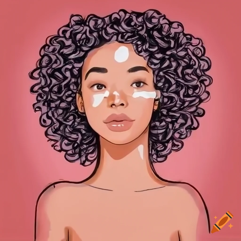 Girl with curly hair doing skincare routine in front of a mirror on Craiyon