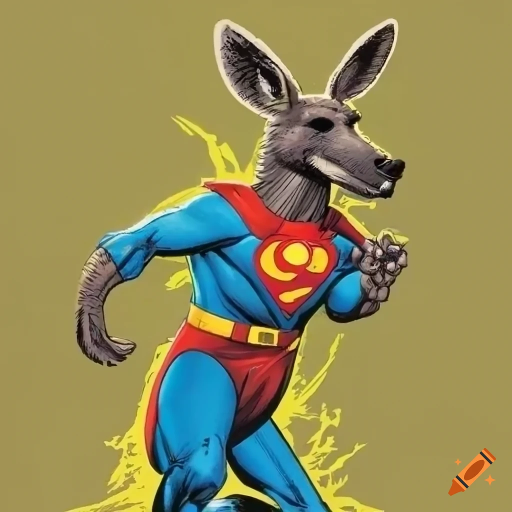 Vintage comic cover of a superhero kangaroo on Craiyon