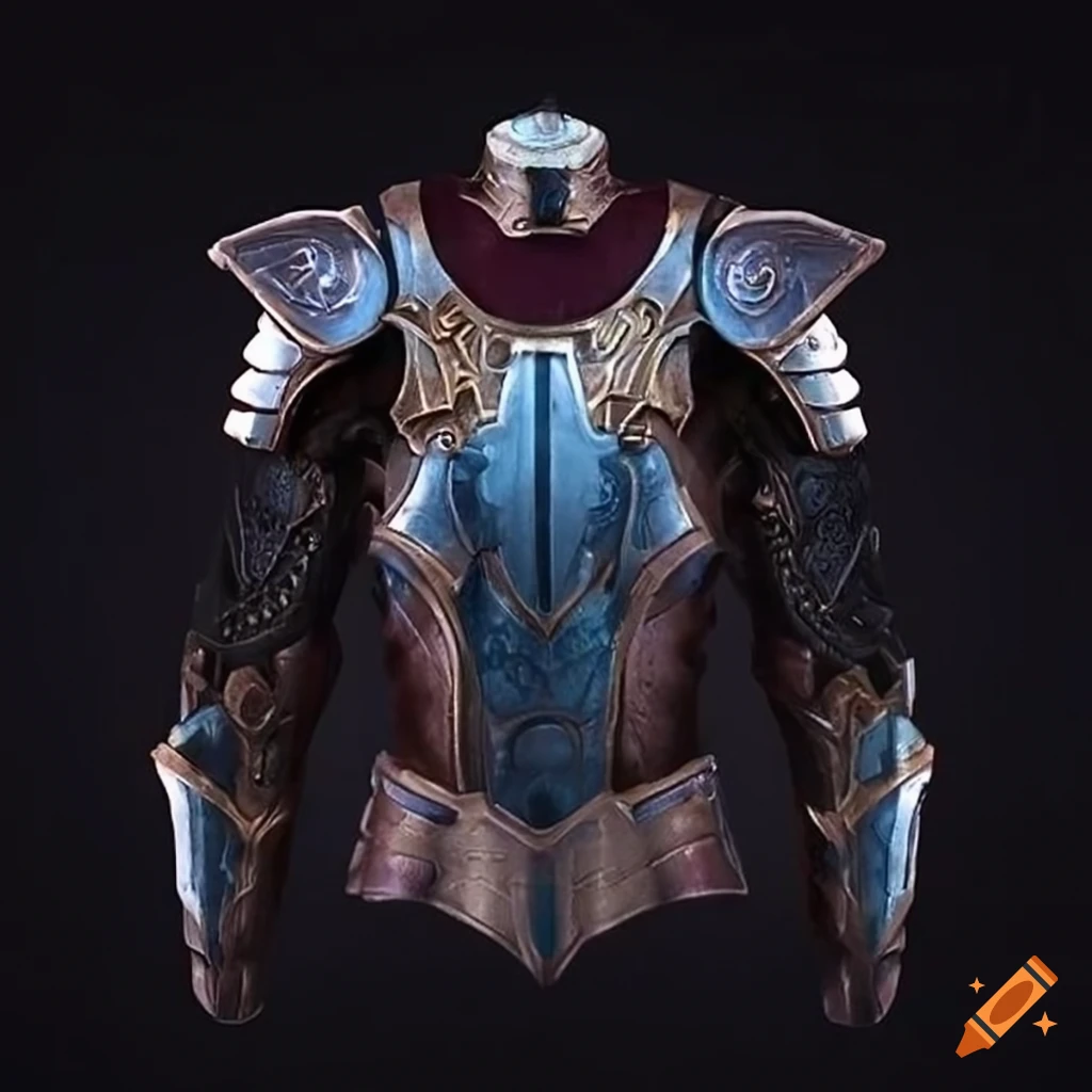 Close-up front view of heavily armored magic body on Craiyon