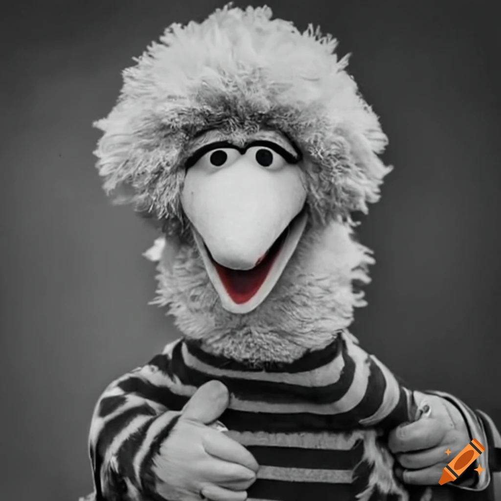 Big bird from sesame street in black and white as a jailed prisoner on ...