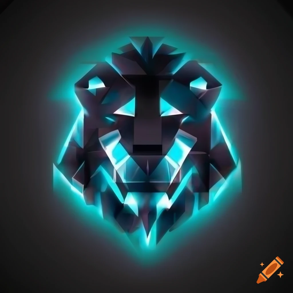 Geometric cyber lion logo on a black background on Craiyon