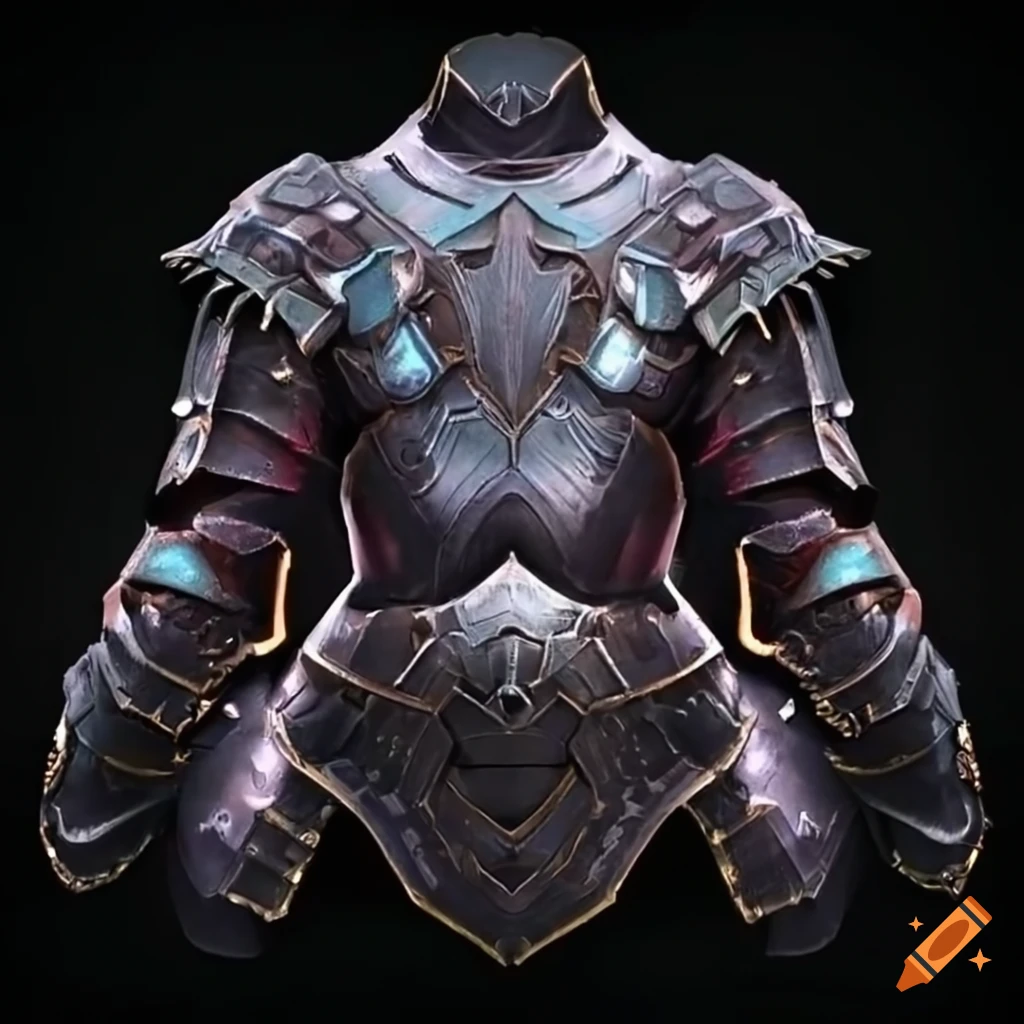 Close-up front view of heavily armored magic body on Craiyon